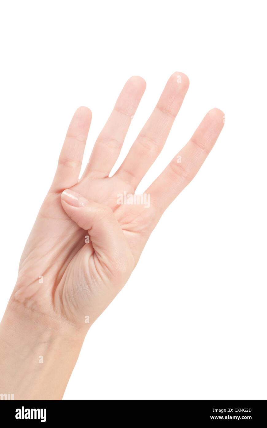 Hand Gesture - Number Four isolated on white Stock Photo - Alamy