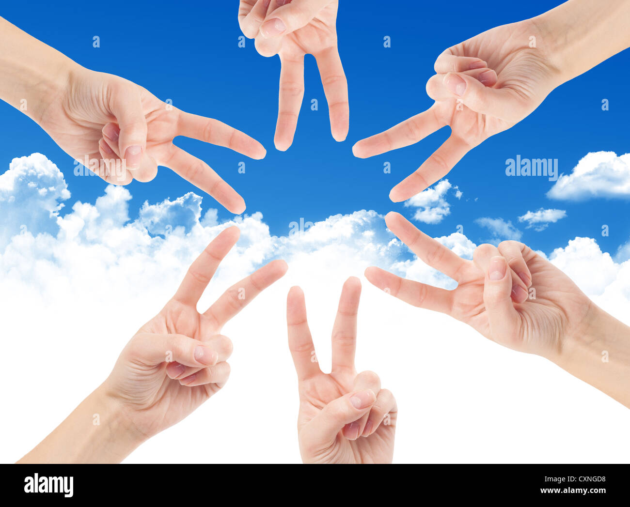 Hands of teamwork , forming the star shape Stock Photo - Alamy