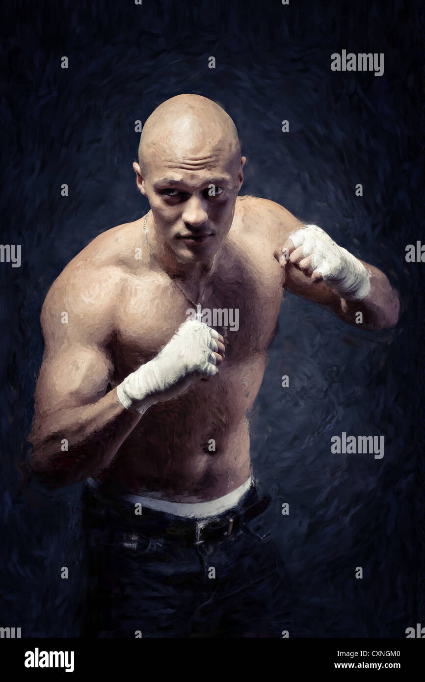 portrait of a young boxer in front of dark background Stock Photo - Alamy