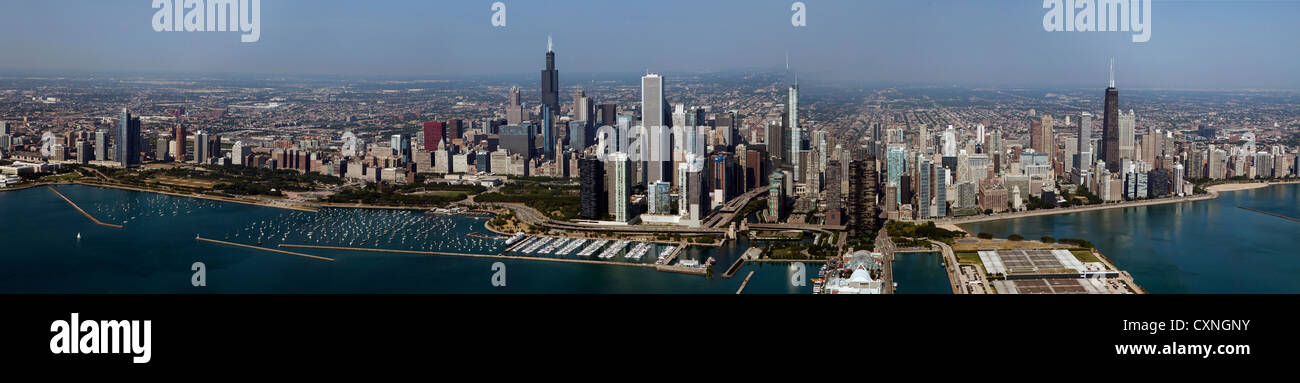 aerial panoramic photograph Chicago, Illinois skyline Stock Photo - Alamy