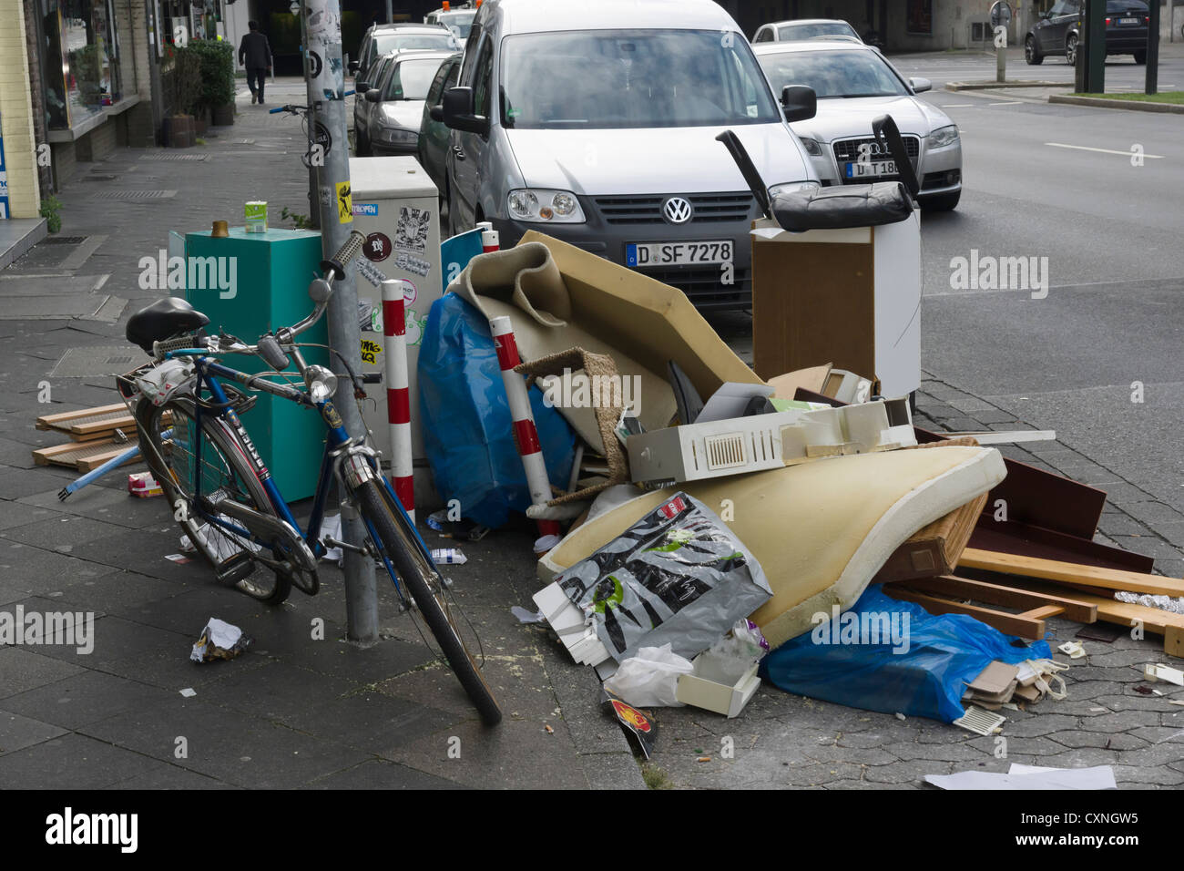 Dusseldorf, Germany - rubbish for collection in the street Stock Photo ...