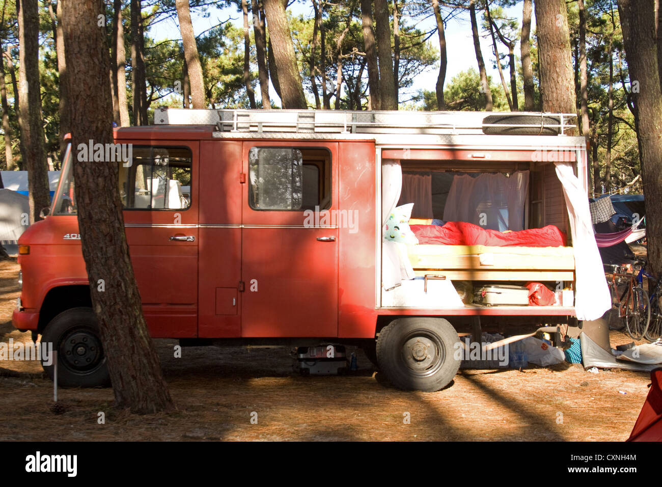 Fire engine converted into a campervan - camping ground in South West ...