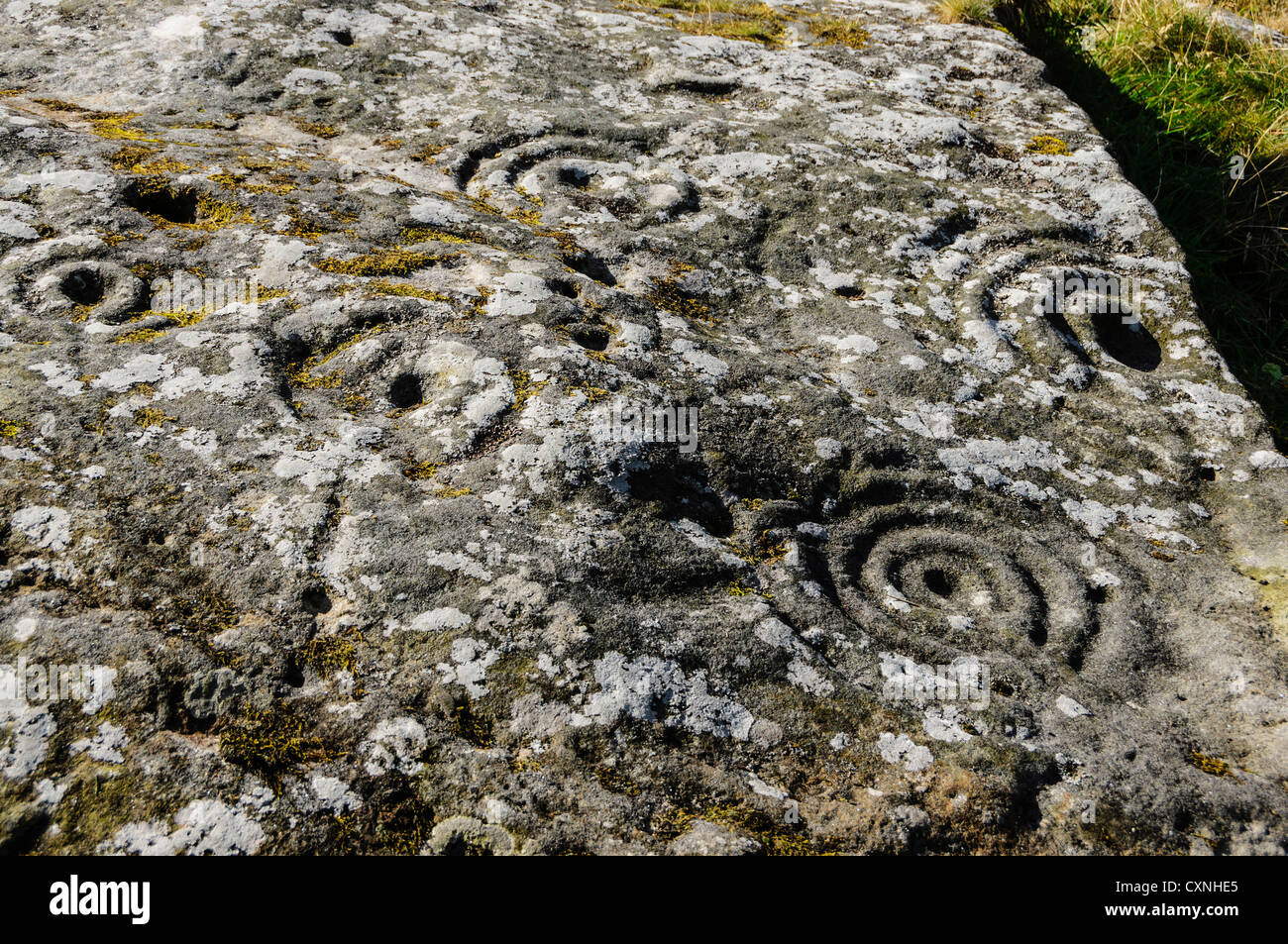 Roughting Linn, Northumberland - the cup and ring markings on a rock ...