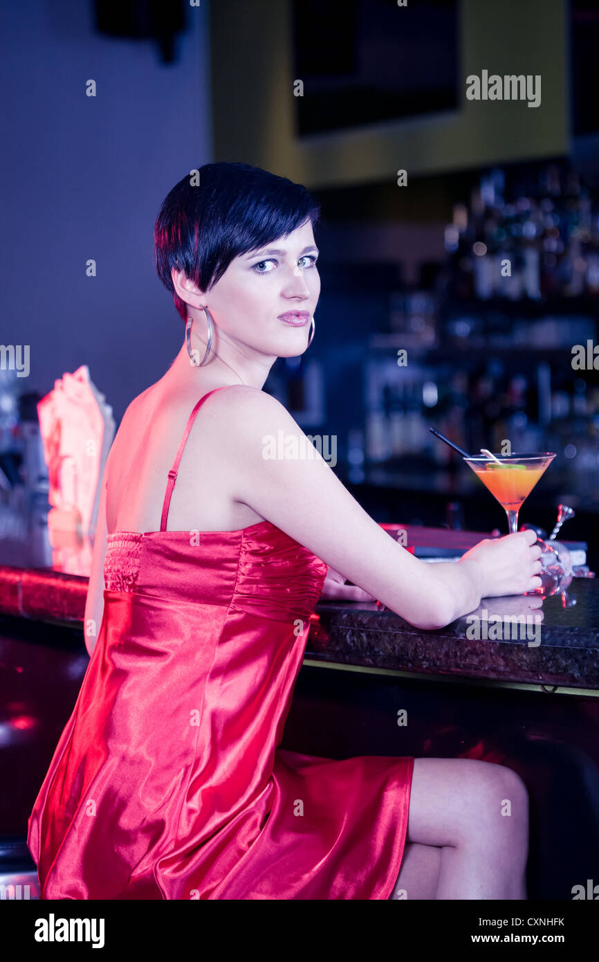 portrait of a young women in the bar Stock Photo - Alamy