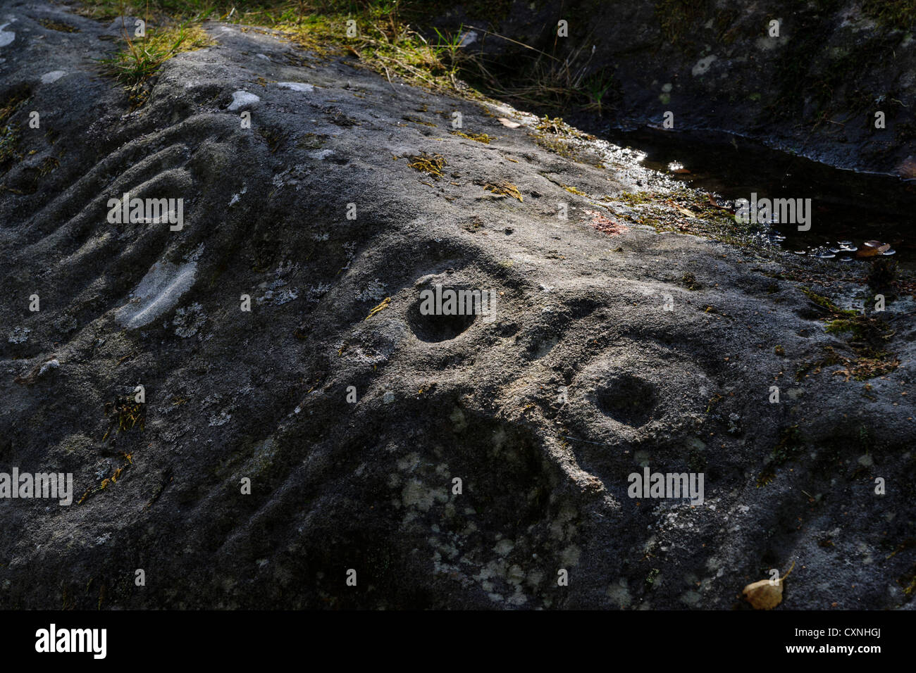 Roughting Linn, Northumberland - the cup and ring markings on a rock ...