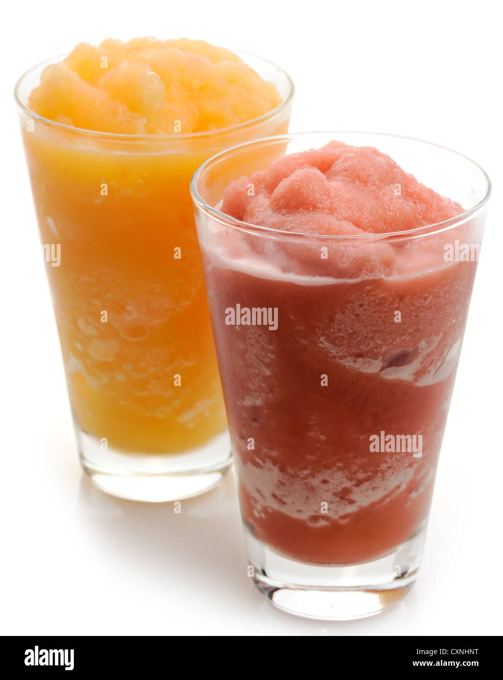 Orange And Raspberry Smoothie Glasses Stock Photo - Alamy