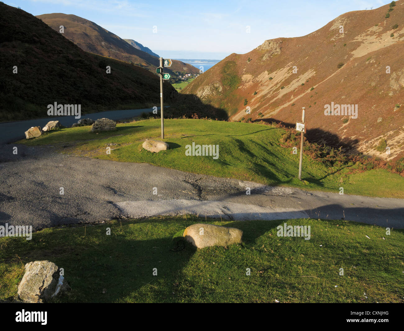 North Wales Path sign at Sychnant Pass in Snowdonia National Park with ...