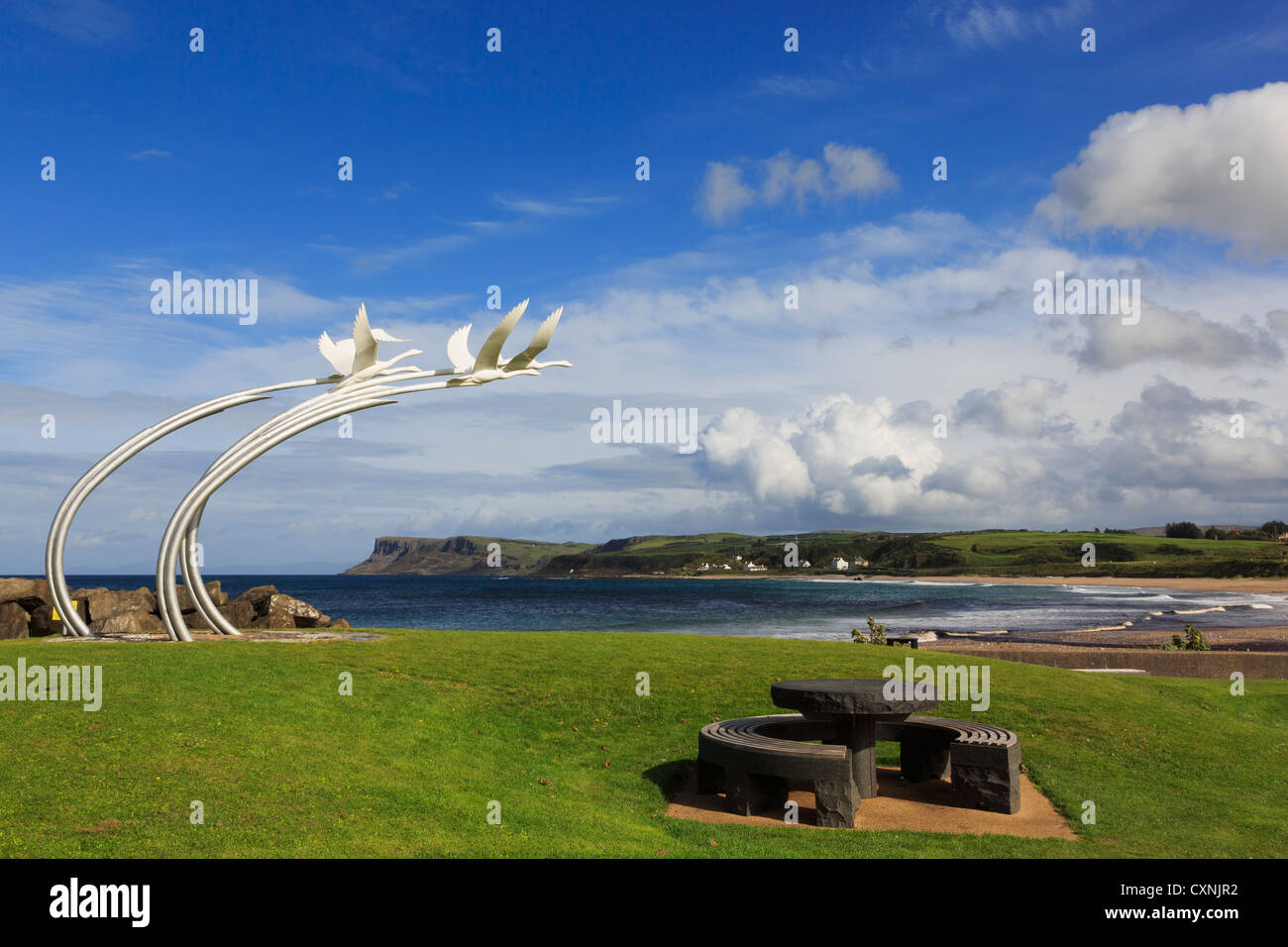 Four Swans sculpture from Children of Lir legend and picnic table on ...
