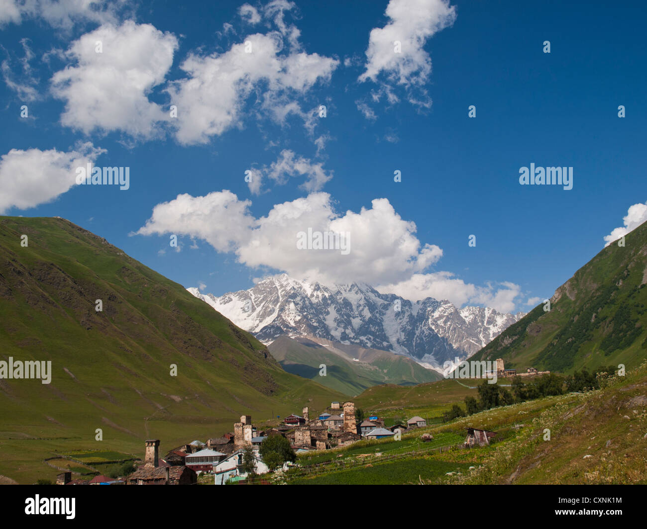 Mount Shkhara and Ushguli village in Svaneti Stock Photo - Alamy