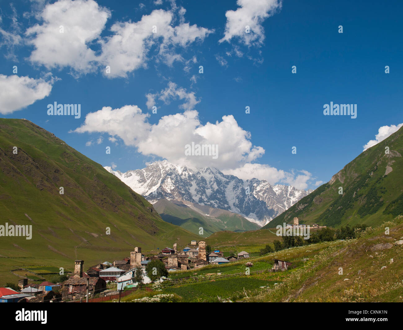 Mount Shkhara and Ushguli village in Svaneti Stock Photo - Alamy