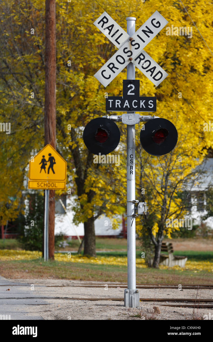 Railroad crossing, fall foliage, Bartlett, New Hampshire, USA Stock ...