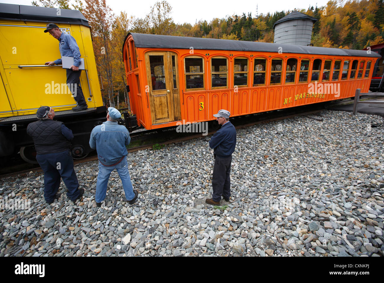 Train crew on the Mt. Washington cog railway, New Hampshire, USA Stock ...