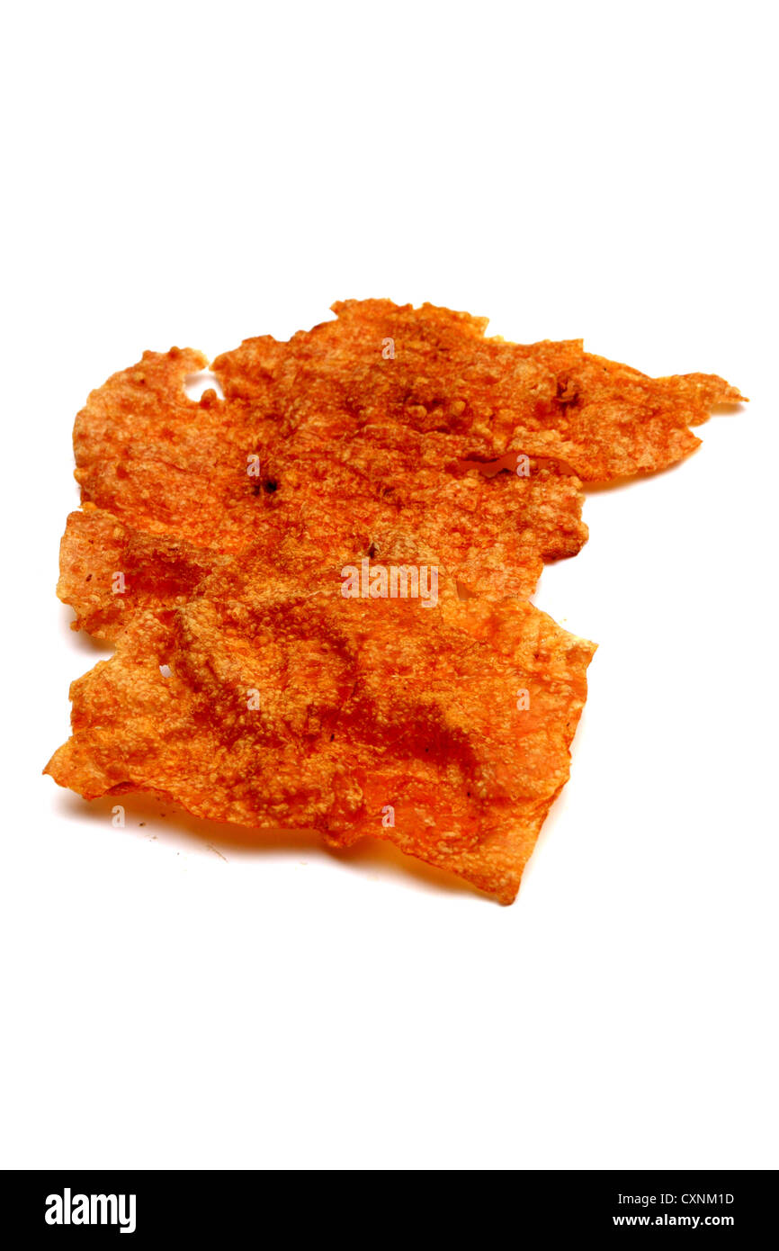 Chinese sliced sheets of dried and crispy pork on white background ...