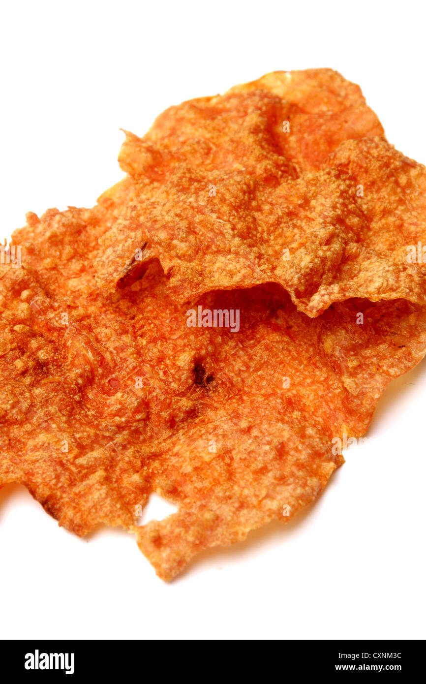 Chinese sliced sheets of dried and crispy pork on white background ...