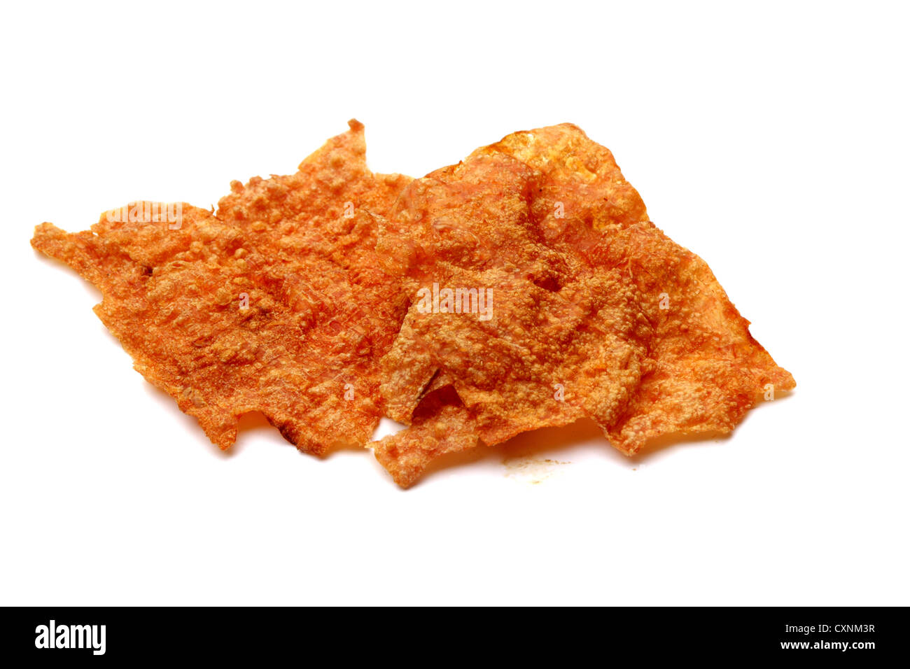 Chinese sliced sheets of dried and crispy pork on white background ...