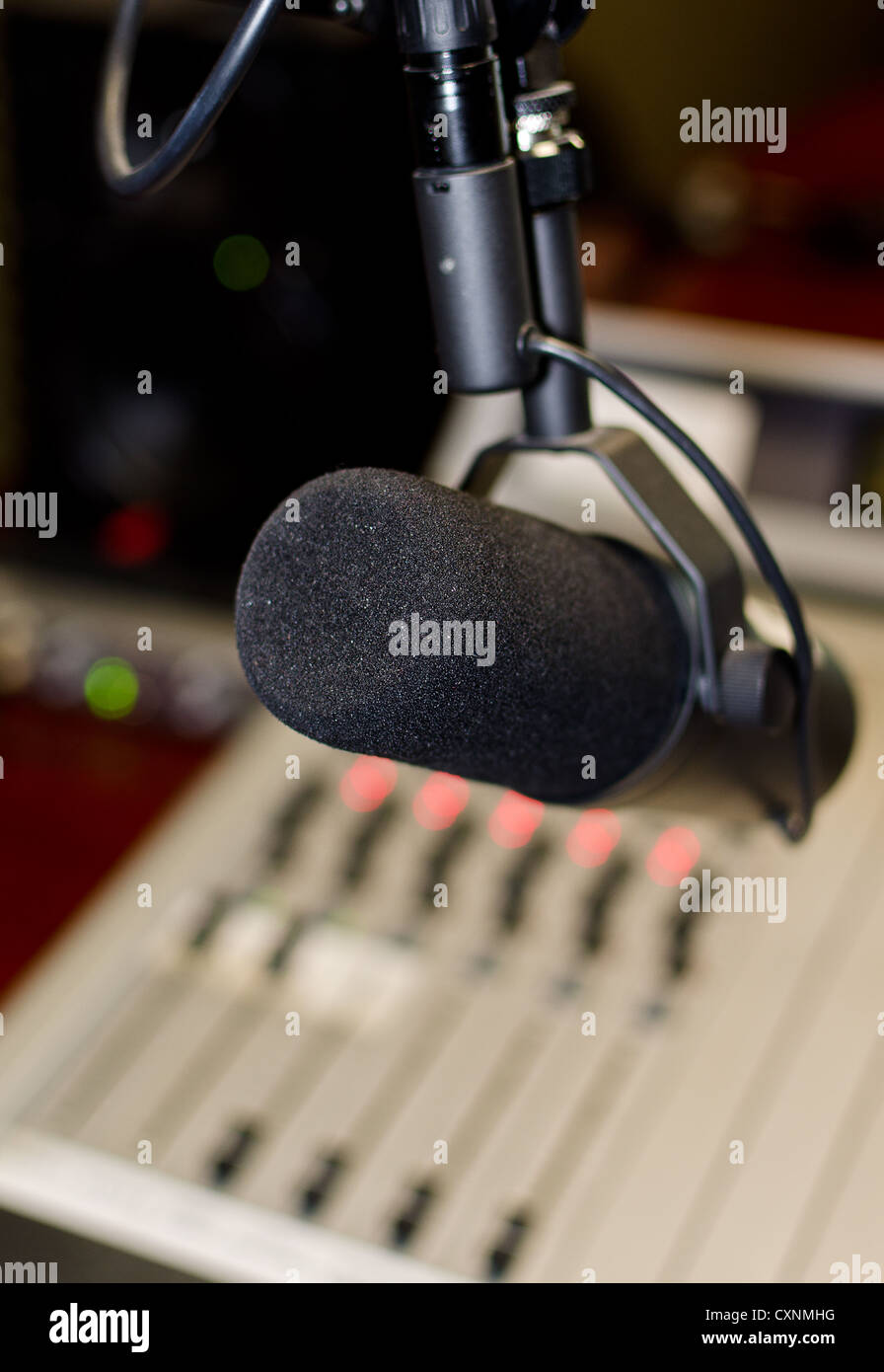 Part of a mixing panel with microphone in a radio studio Stock Photo ...