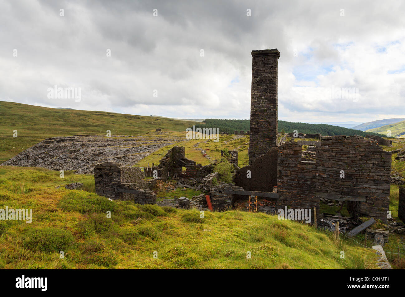 The old engine house at the base of an incline plain in Rhiw Bach ...