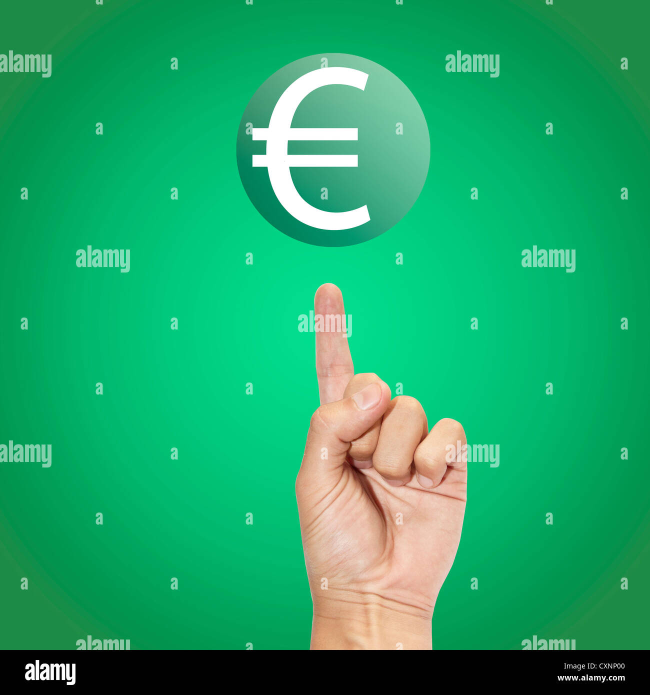 hand points to drawing euro money Stock Photo - Alamy
