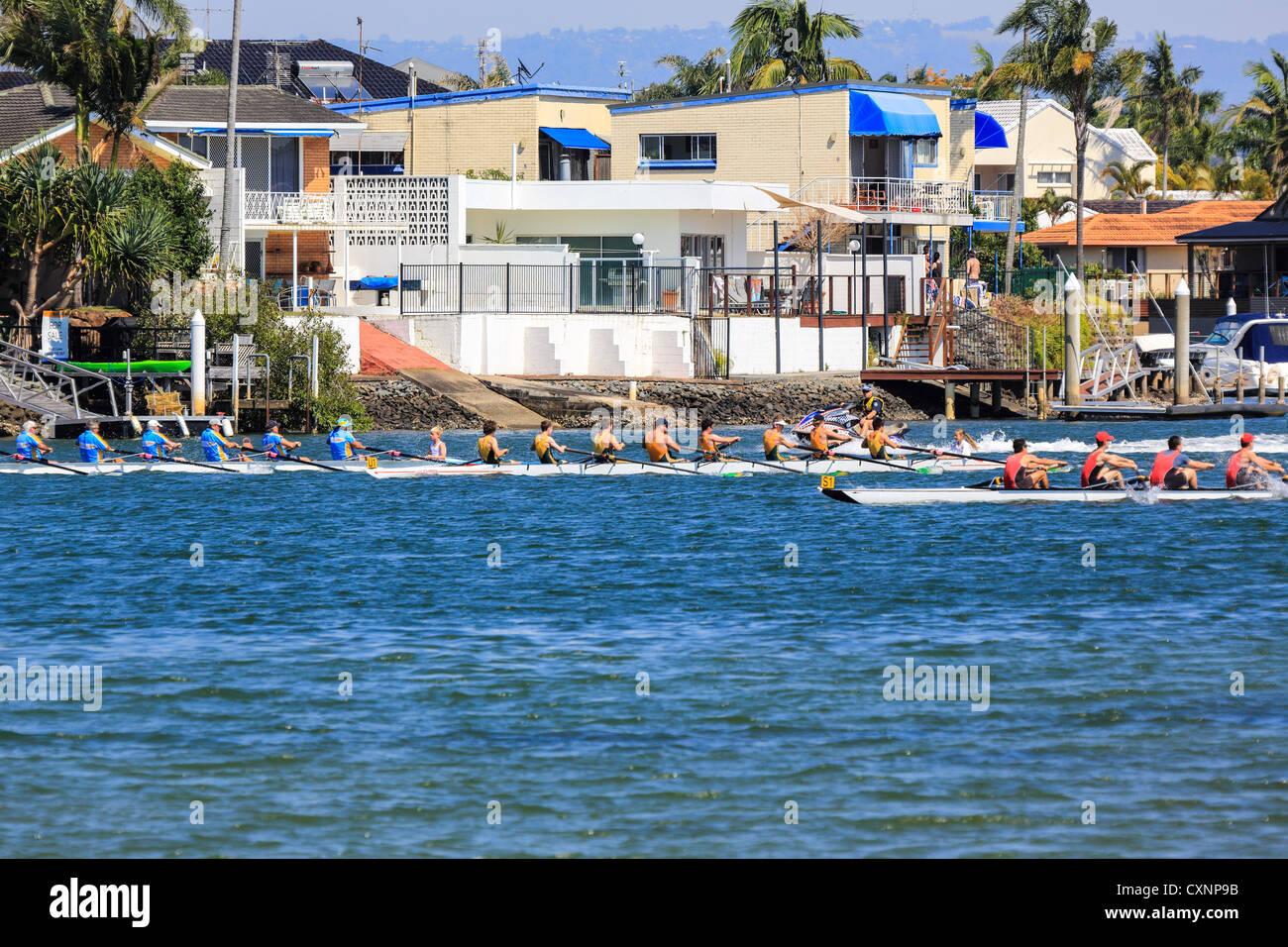 Eight rowers at University river regatta rowing for trophies Surfers ...