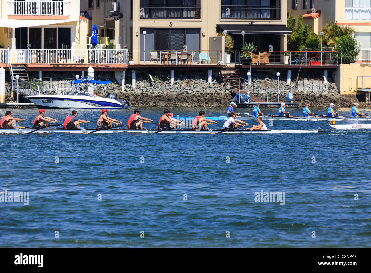 Eight rowers at University river regatta rowing for trophies Surfers ...