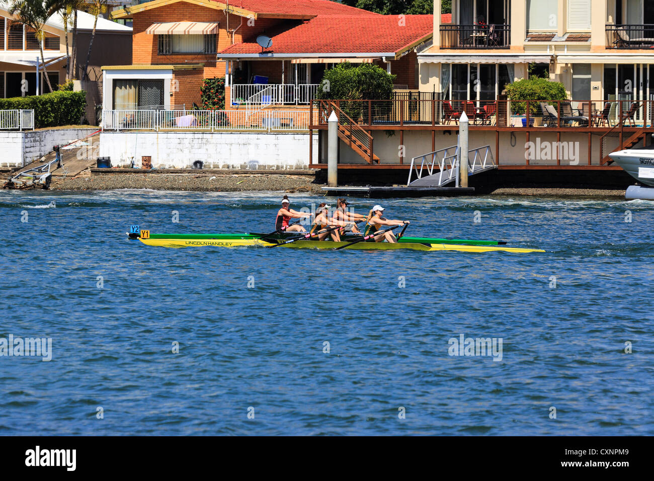 Women double sculls at University river regatta rowing for trophies ...