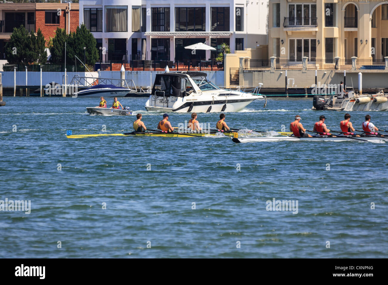 Quad scull race at University river regatta rowing for trophies Surfers ...