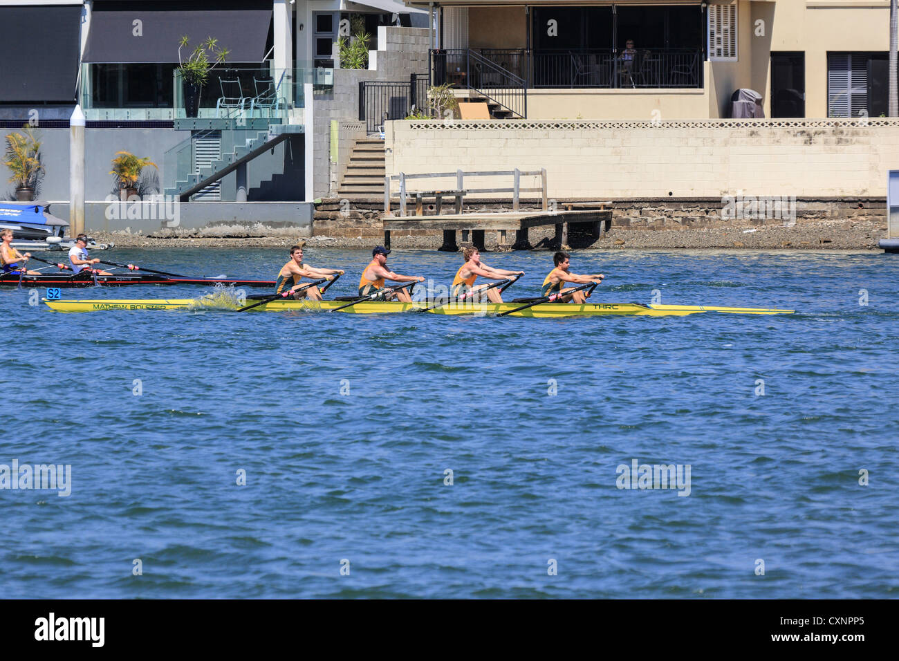 Quad scull race at University river regatta rowing for trophies Surfers ...