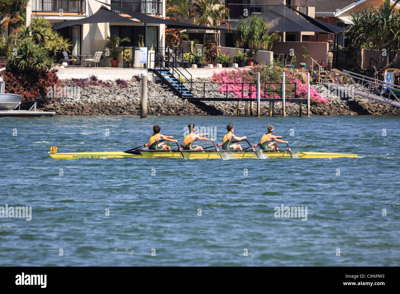 Quad scull race at University river regatta rowing for trophies Surfers ...