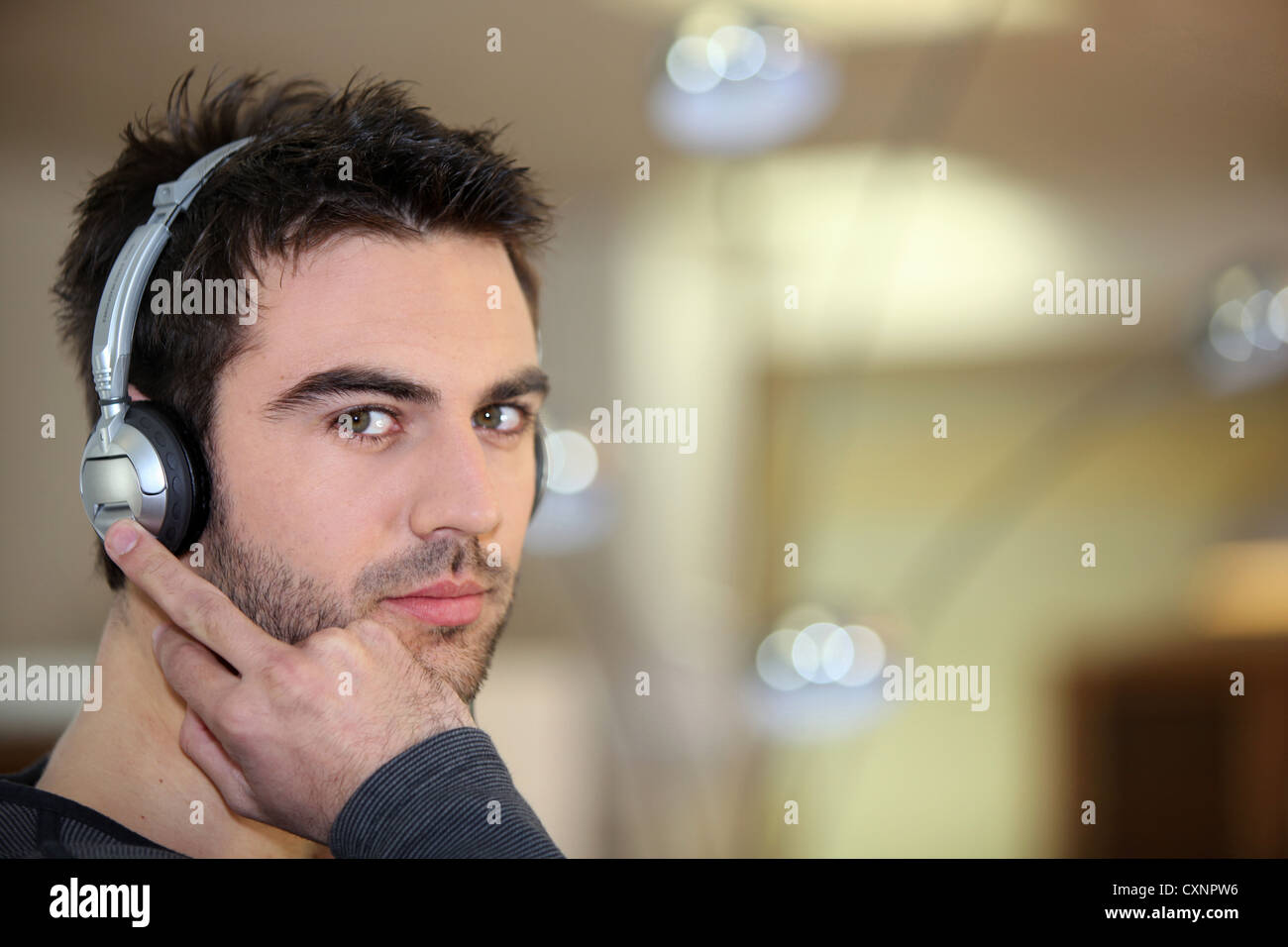 music lover wearing earphones Stock Photo - Alamy
