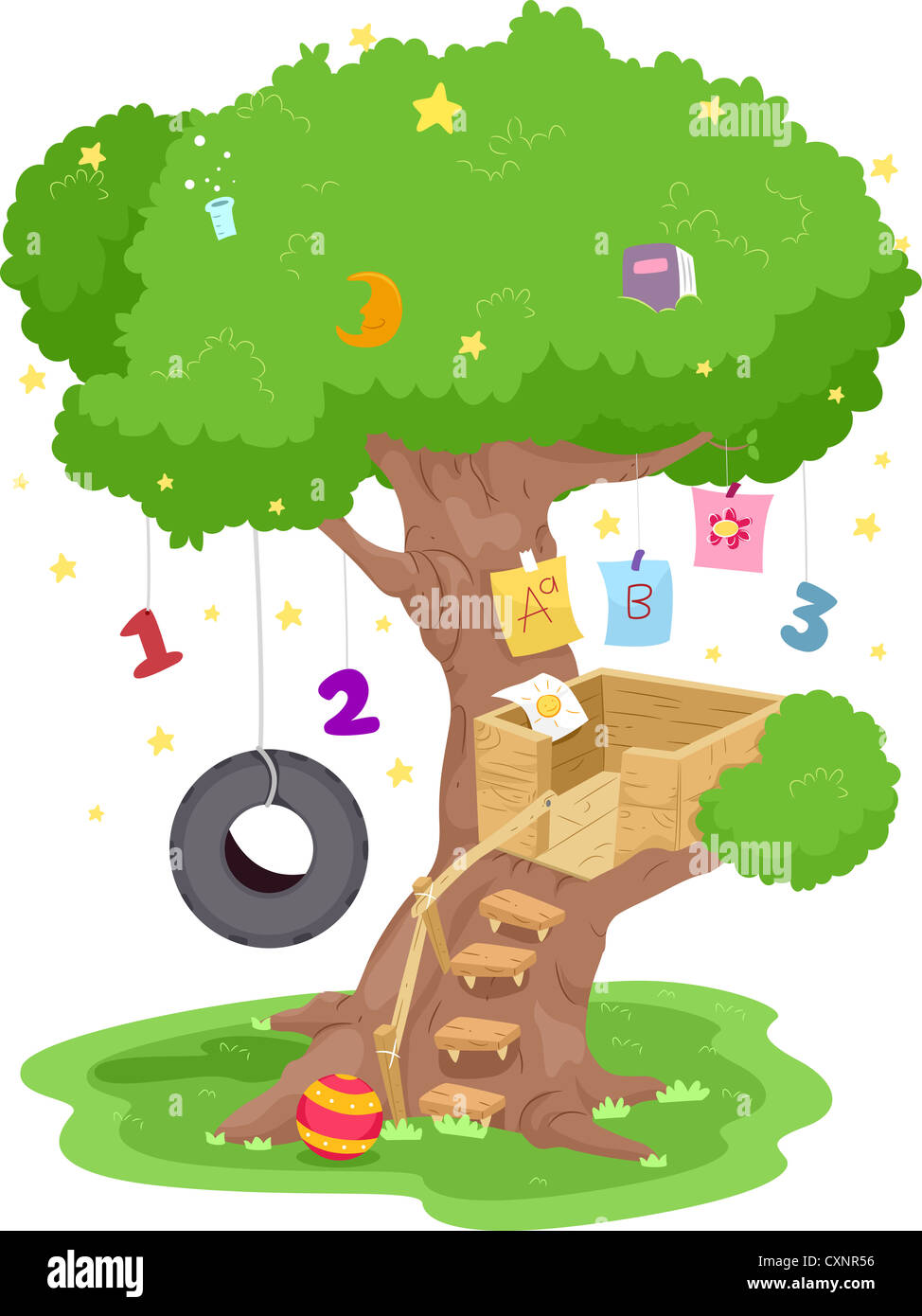 Illustration of a Treehouse With Numbers and Letters of the Alphabet ...