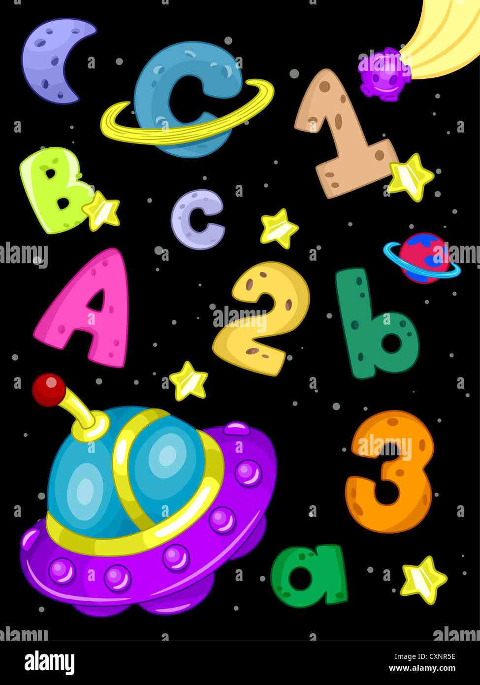 Illustration of Numbers and Letters of the Alphabet Against an Outer ...