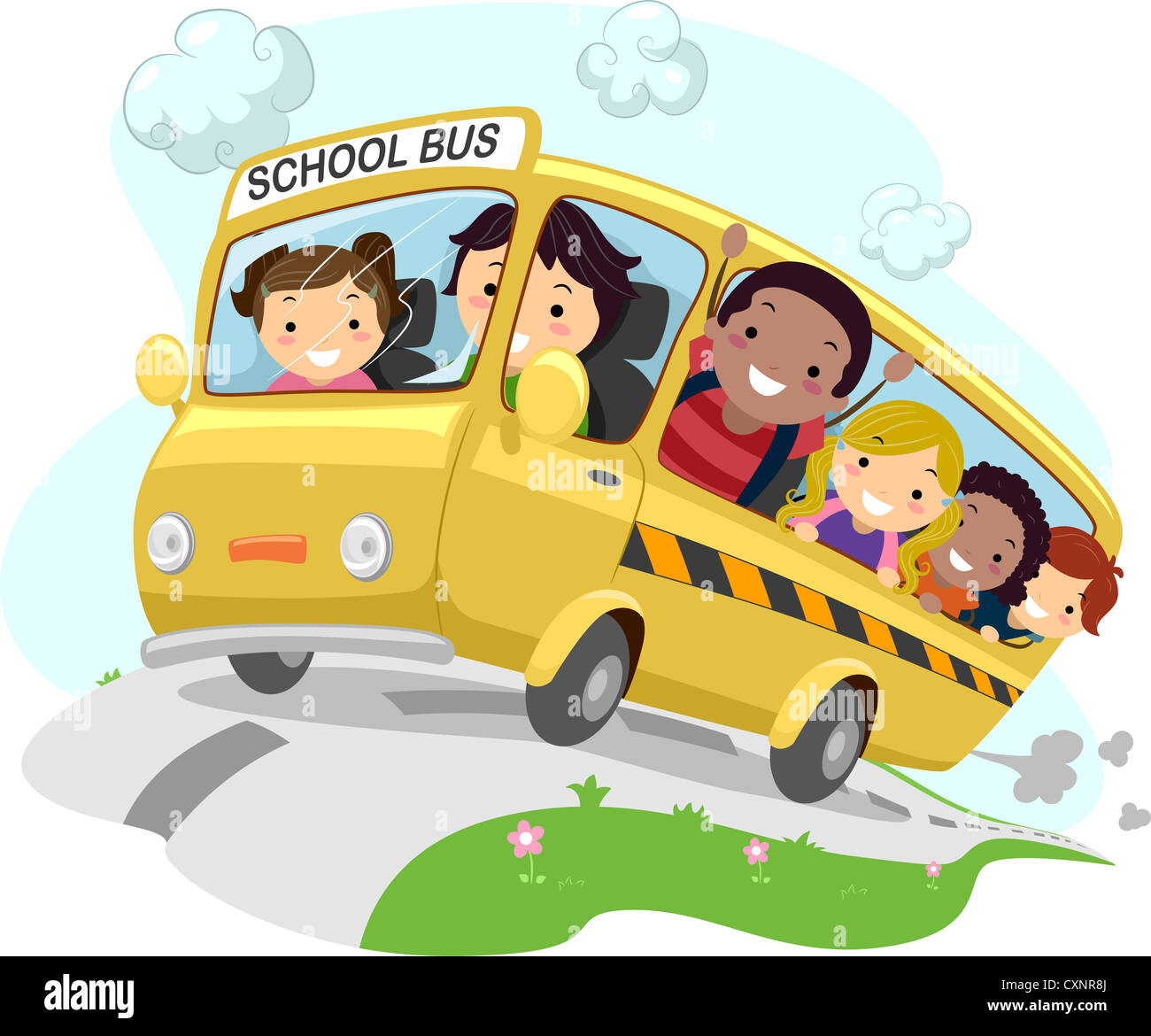 Illustration of School Kids Riding a Schoolbus Stock Photo - Alamy