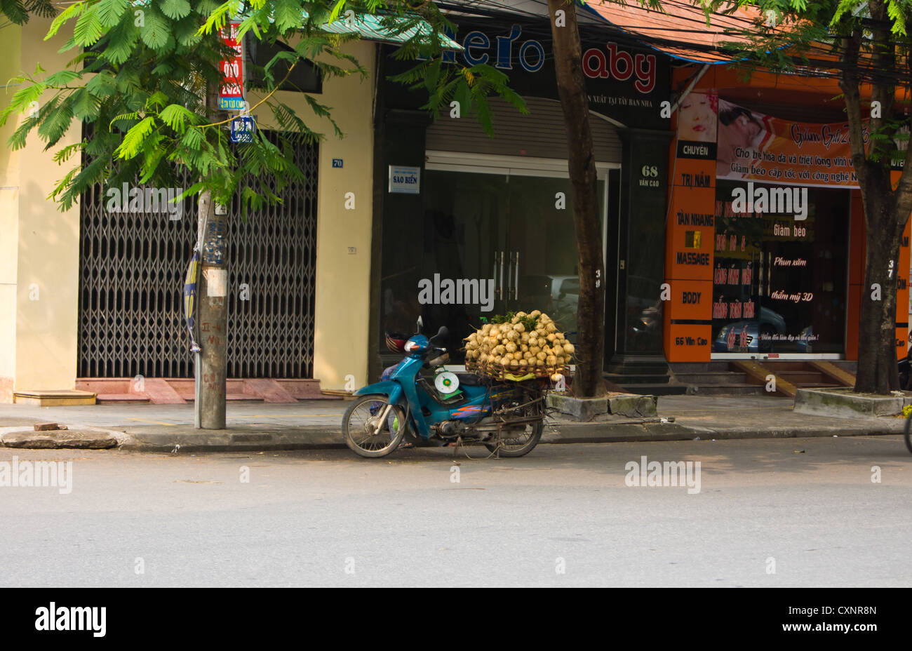 A moped loaded up with turnips to sell in Hai Phong Vietnam Stock Photo ...