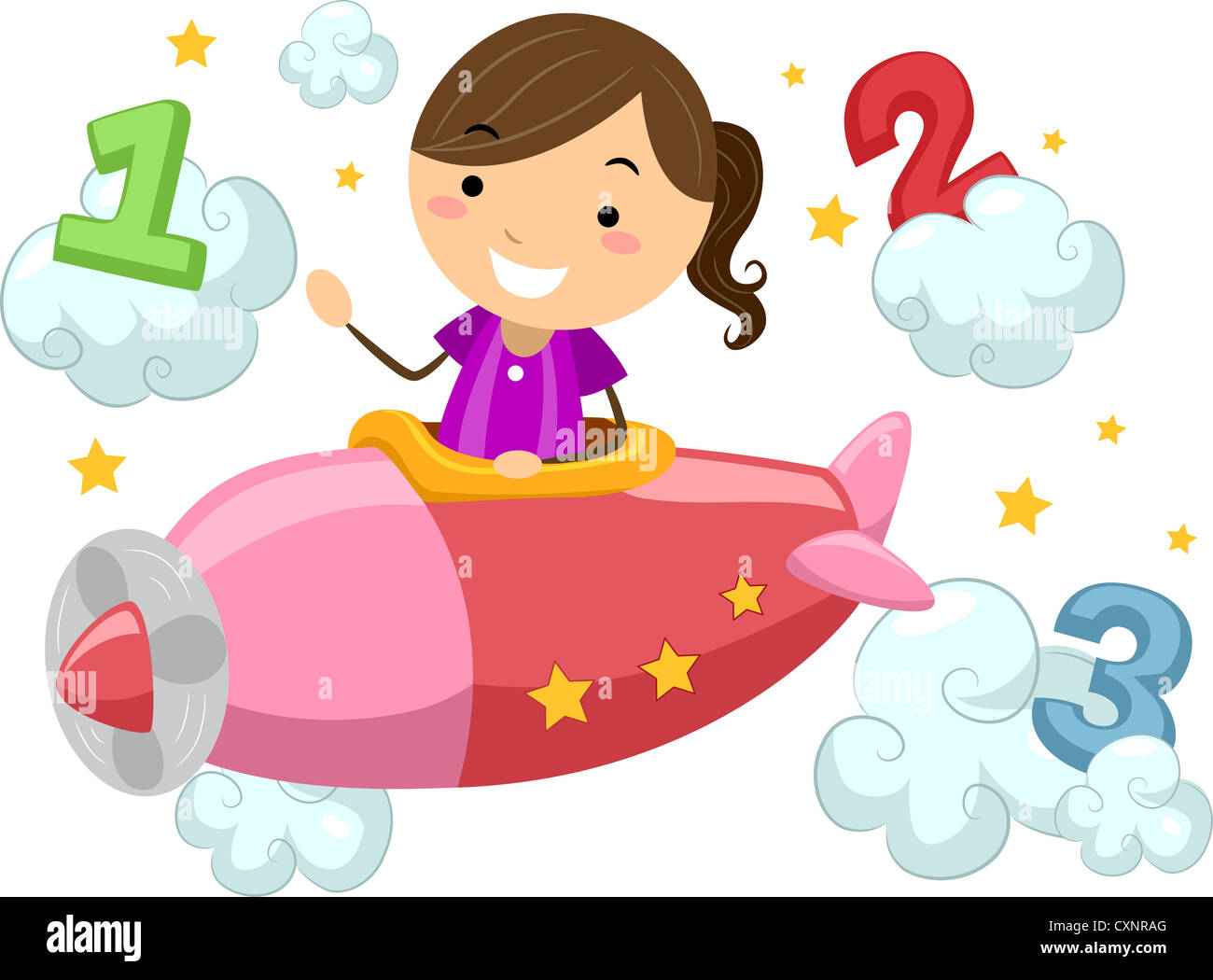 Illustration of a Boy Piloting a Plane Surrounded by the Numbers 1, 2 ...