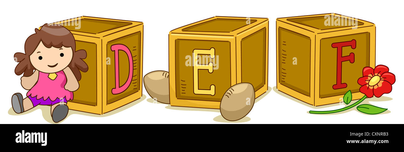 Illustration of Wood Blocks with the Letters DEF Printed on Them Stock ...