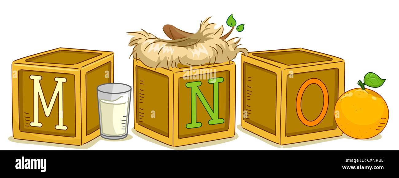 Illustration of Wood Blocks with the Letters MNO Printed on Them Stock ...