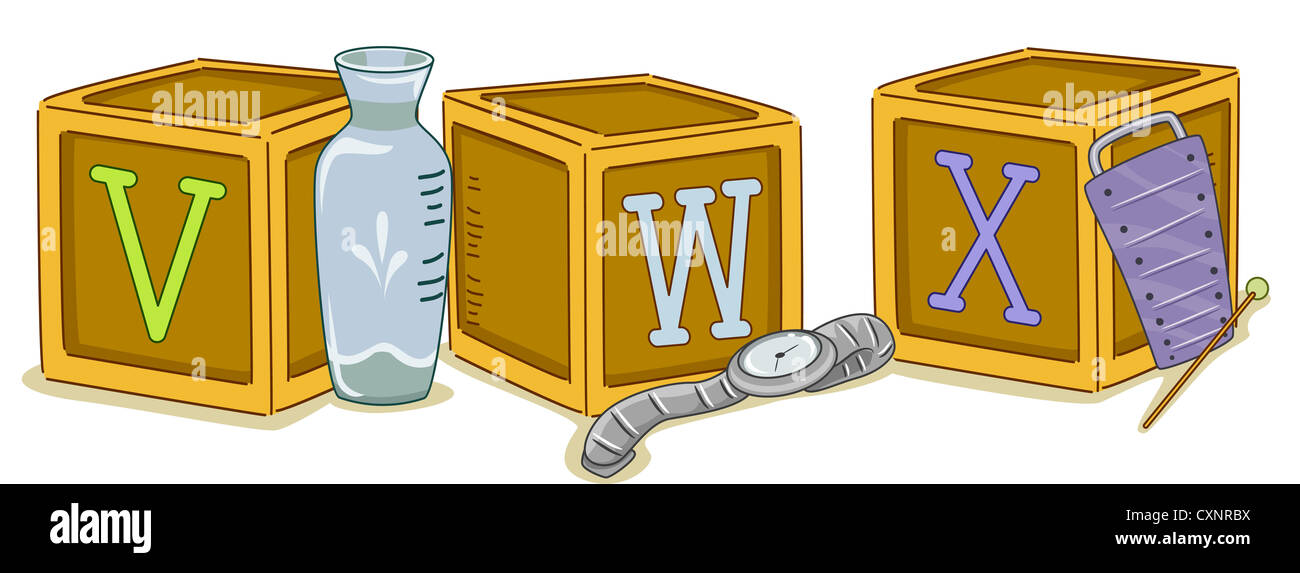 Illustration of Wood Blocks with the Letters VWX Printed on Them Stock ...