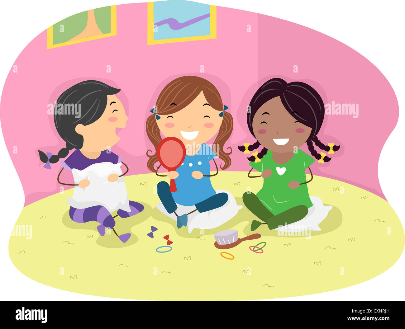 Little Girls Sleepover Clipart
