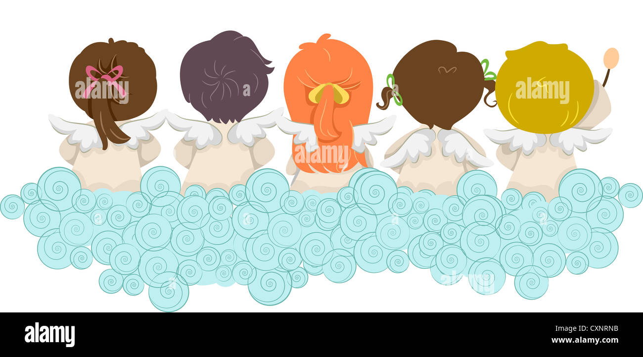 Illustration of Kids Dressed as Angels with Their Backs Turned Stock ...