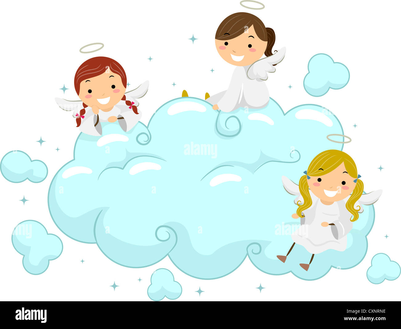 Illustration of Little Angels Sitting Playfully on Clouds Stock Photo ...