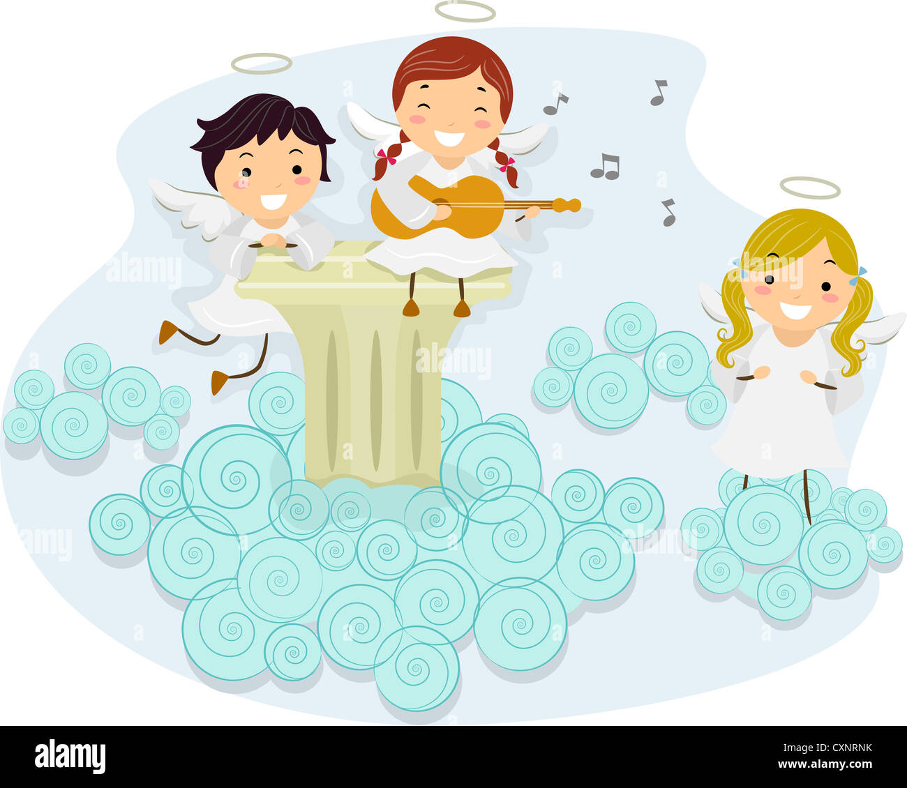Illustration of An Angel Playing the Guitar While Other Angels Sing ...