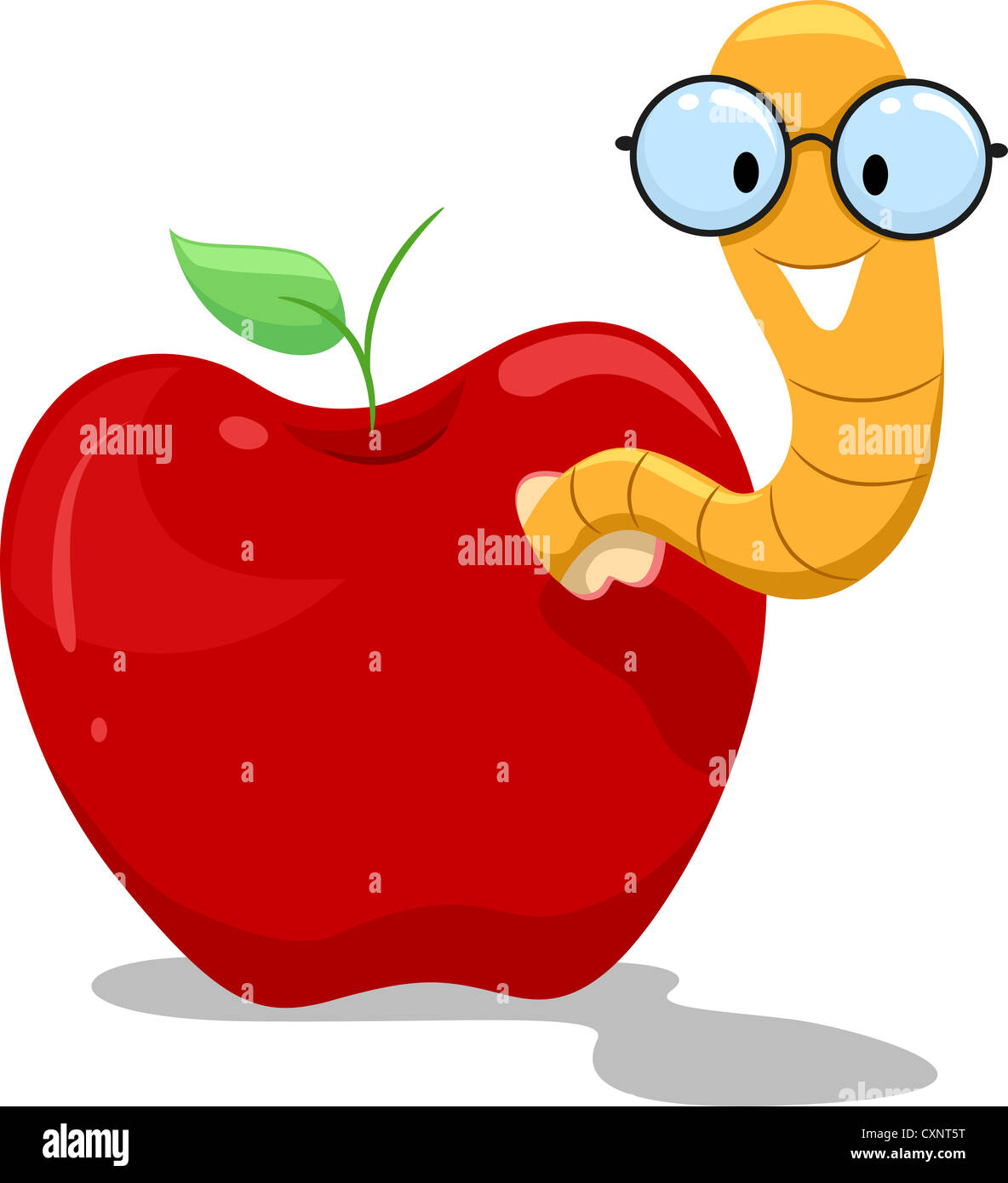 Illustration of a Nerdy Worm Crawling Out of an Apple Stock Photo - Alamy