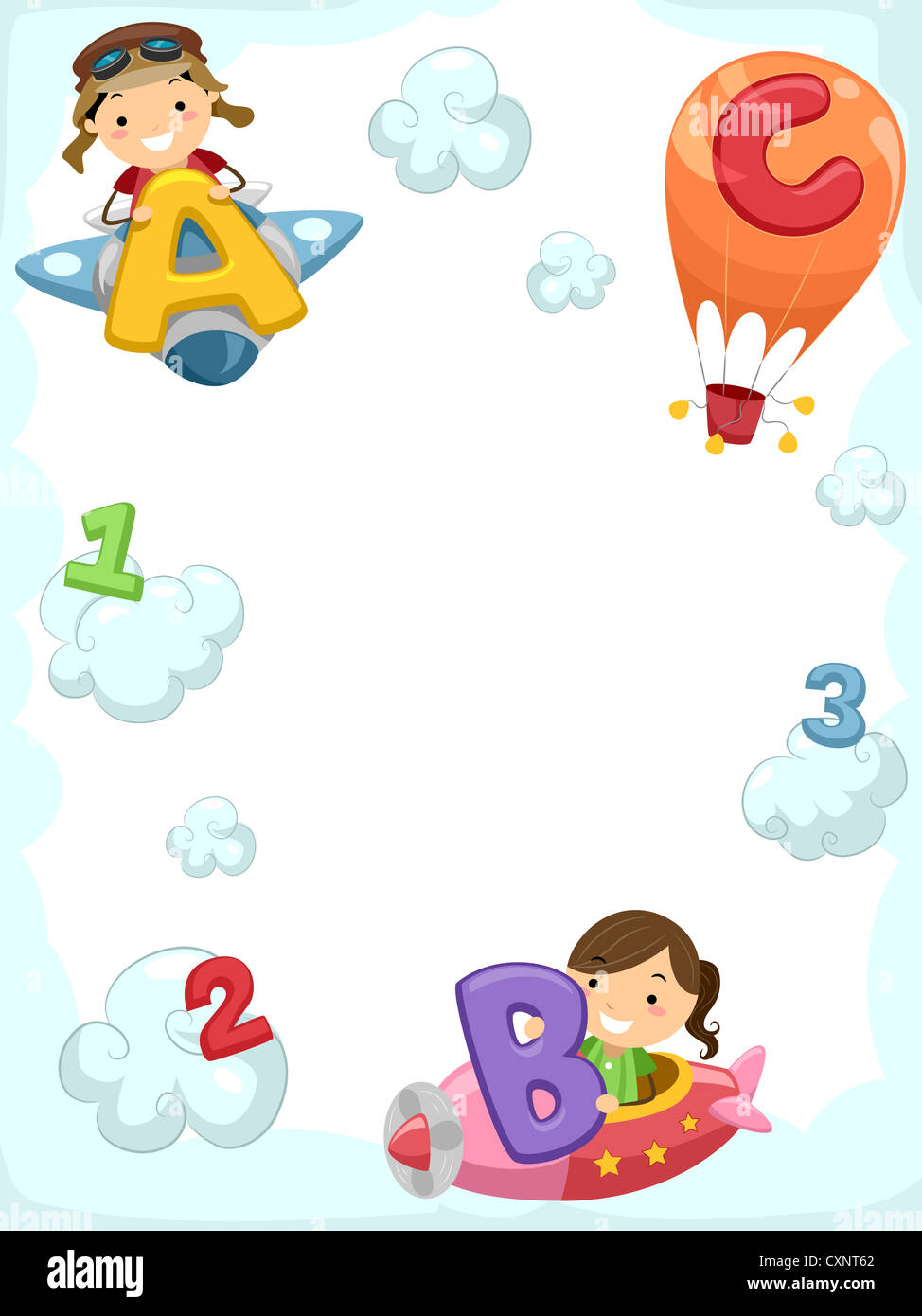 Illustration of Kids Riding Planes Carrying Letters of the Alphabet ...