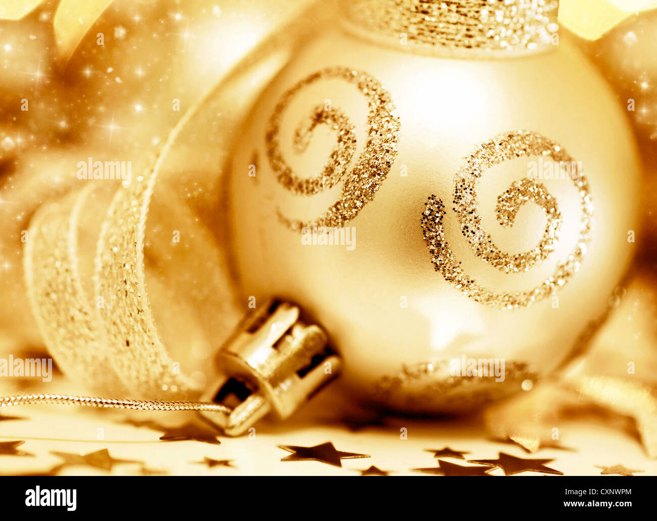 Golden Christmas tree ornament, winter holidays decoration, ornamental ...