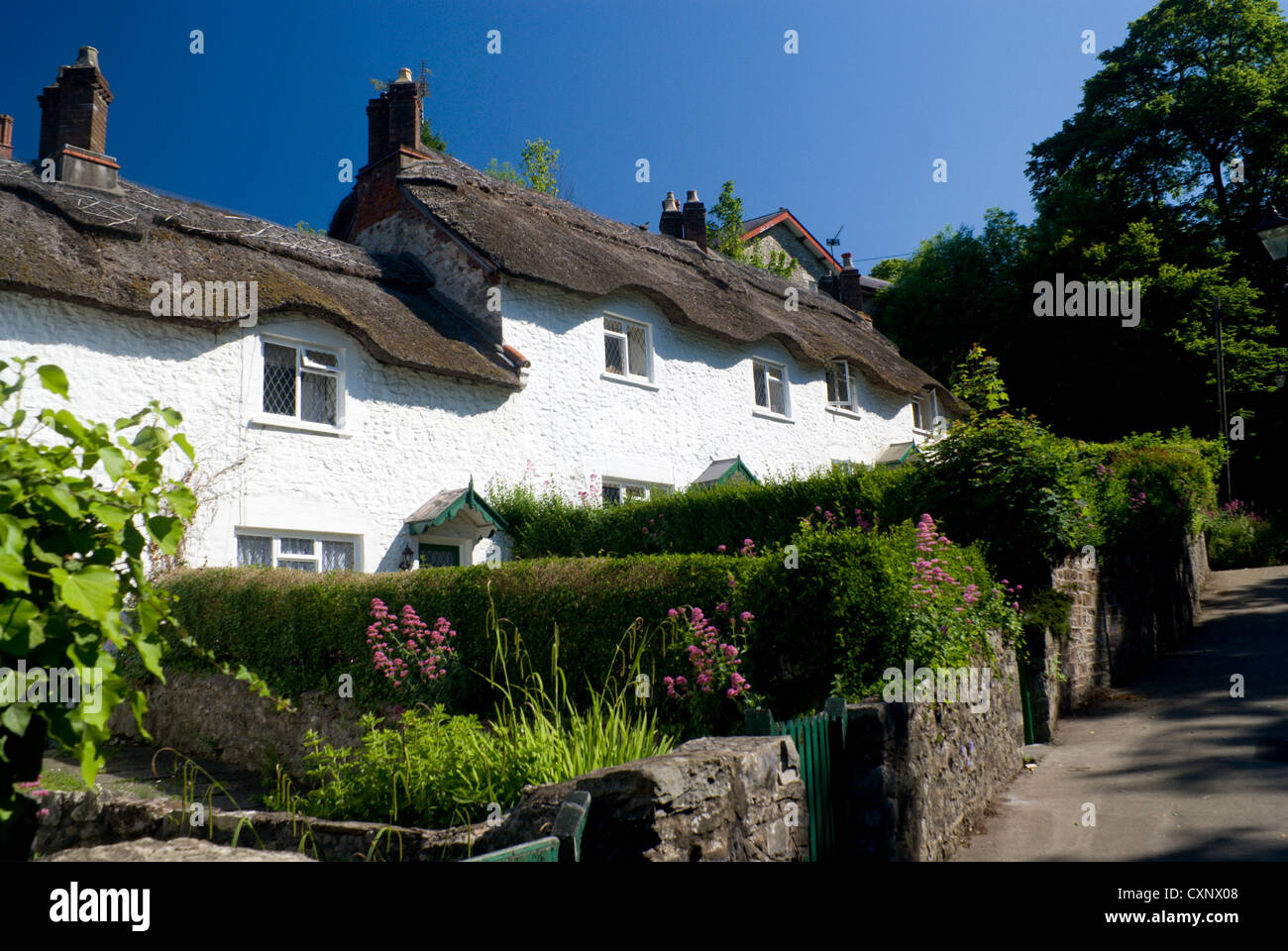 thatched cottages castle hill st fagans cardiff wales Stock Photo - Alamy