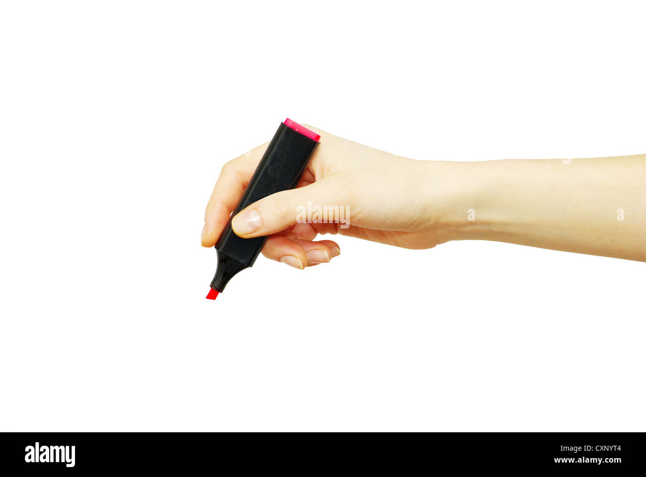 Hand with marker isolated on white background Stock Photo - Alamy