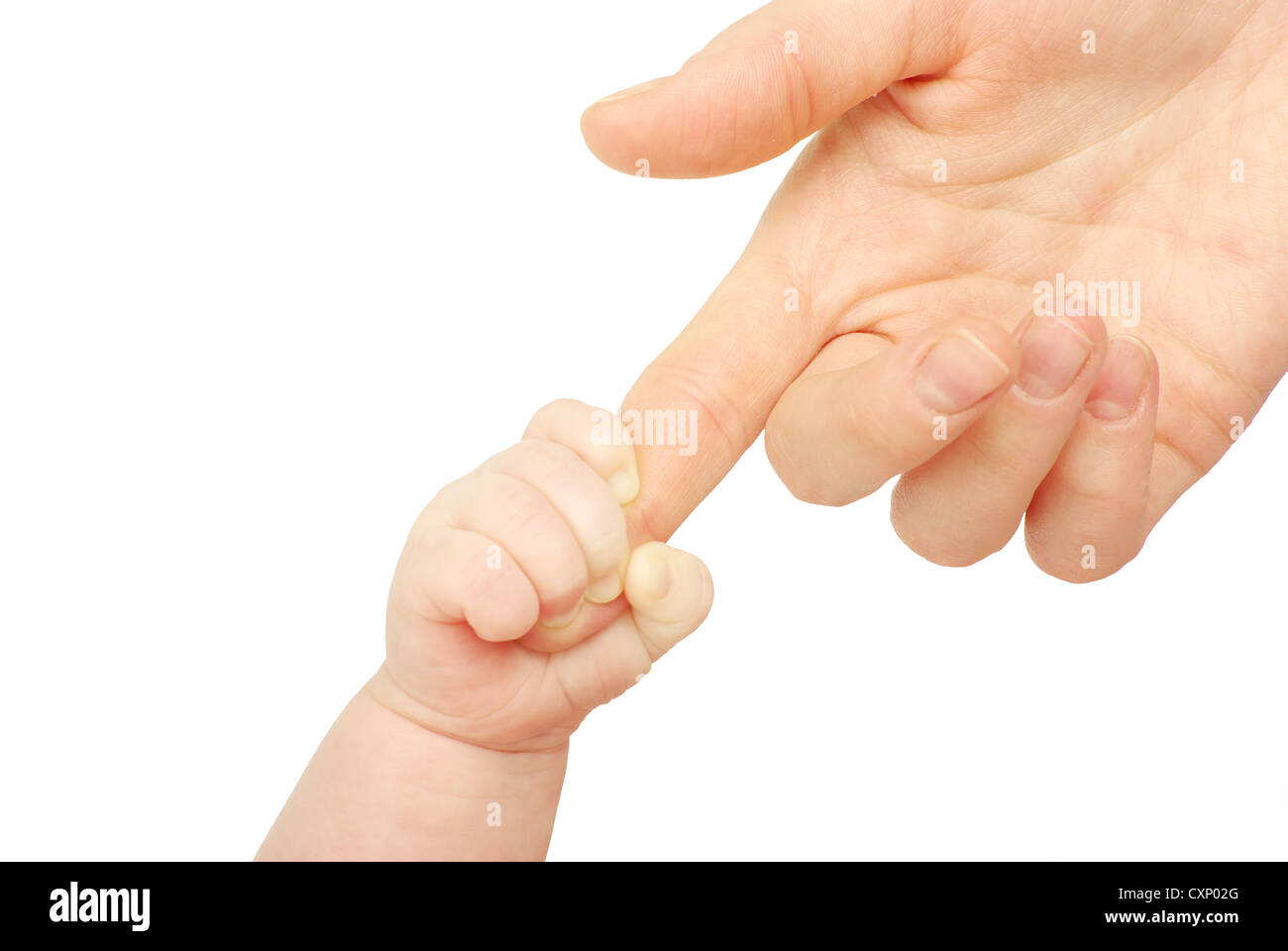 Baby hand holding mother finger isolated on white Stock Photo - Alamy