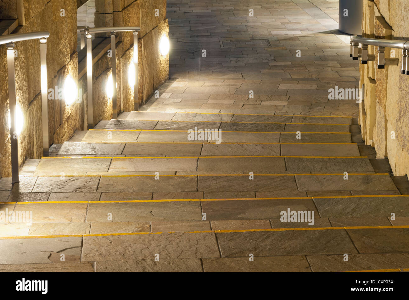 modern stone stairs illuminated by evening Stock Photo - Alamy