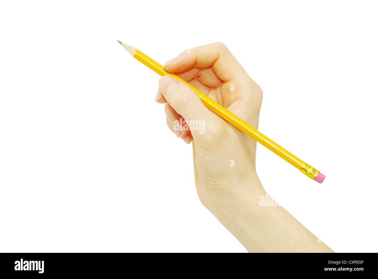 Hand with pencil isolated on white Stock Photo - Alamy