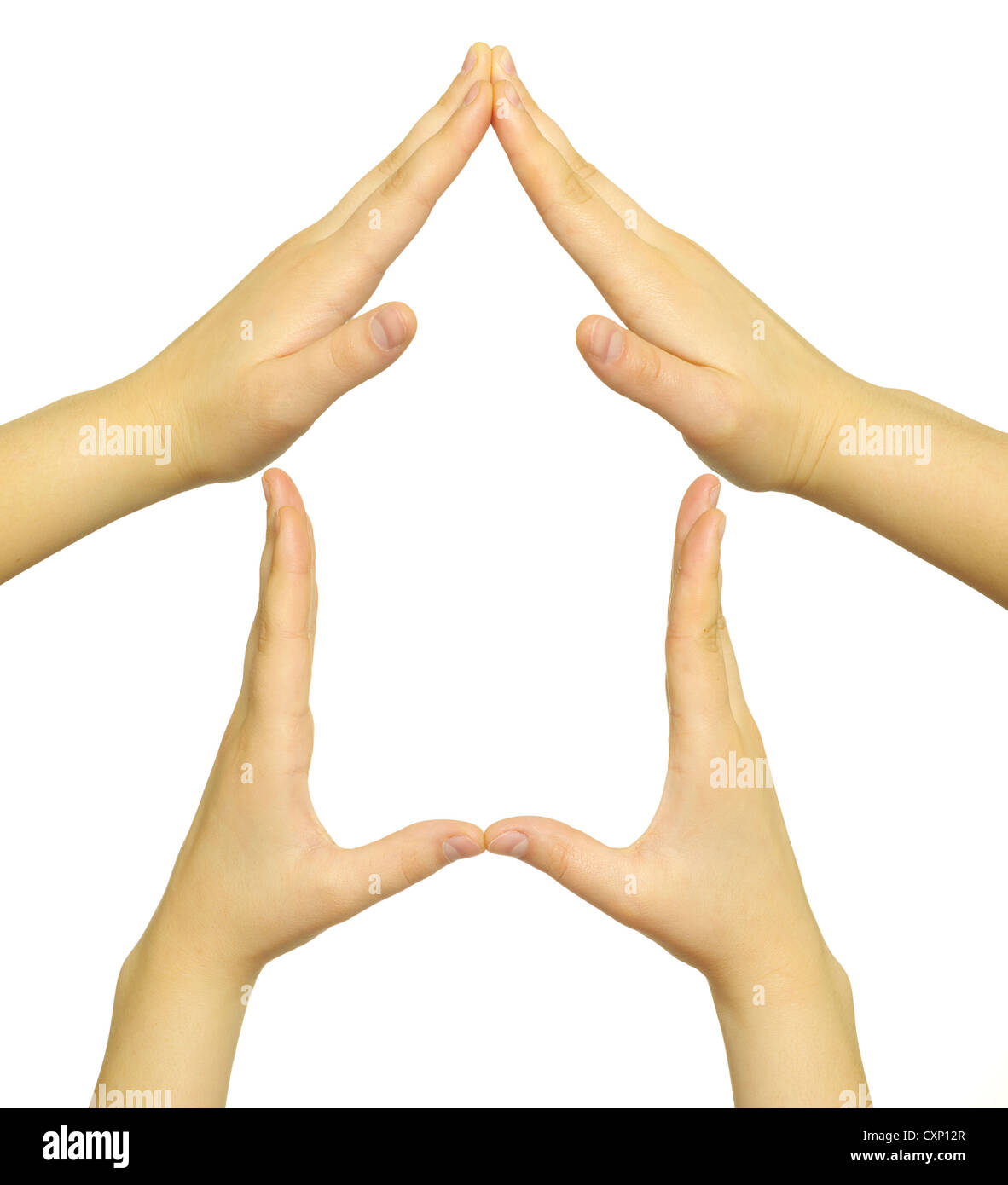 House made of woman hands isolated on white Stock Photo - Alamy